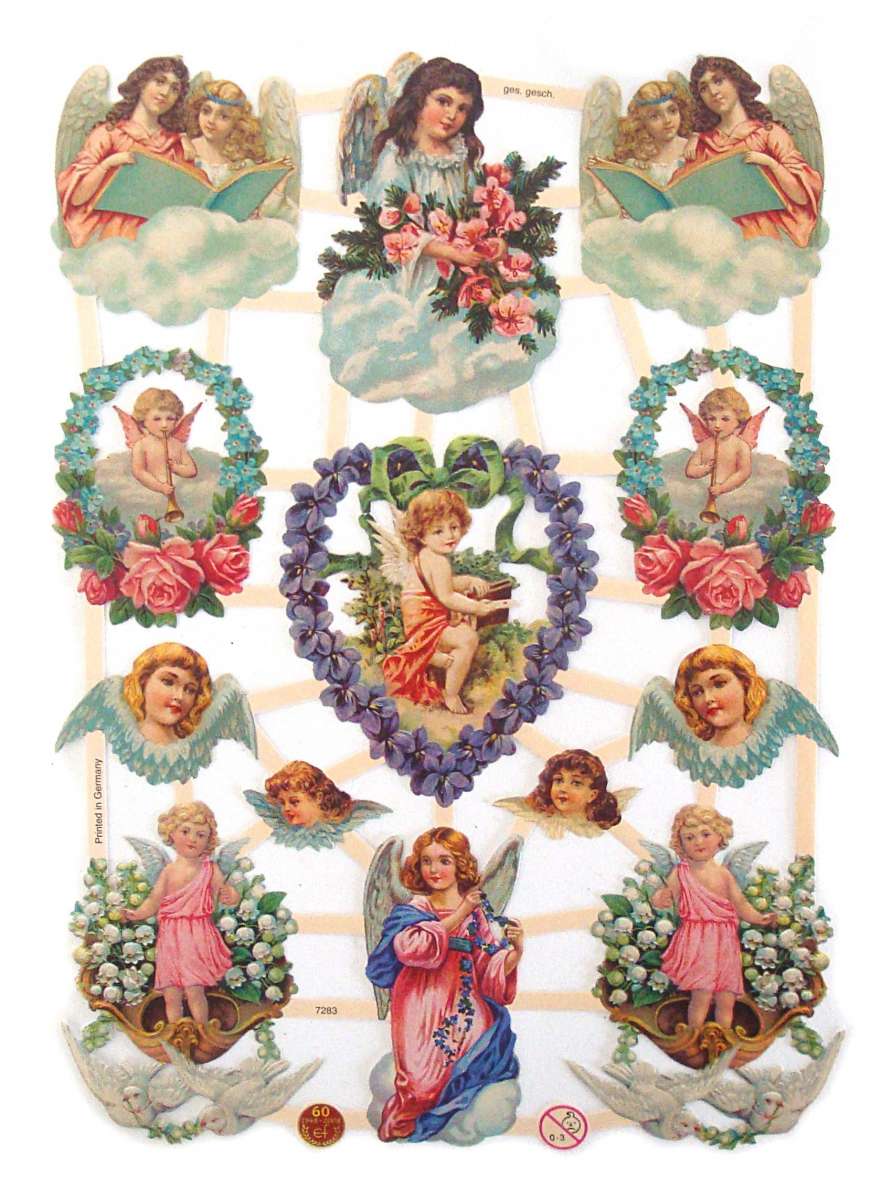 Glanzbilder, Engel mit Blumen | Glanzbilder | historische Dekorationsartikel aus Pappe & Papier ...